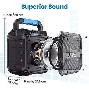 Moukey Karaoke Machine Speaker with Microphone - Bluetooth Portable PA Stereo System with 6.5'' Speaker, Wireless Mic, DJ Lights, FM Radio, Remote Control, Rechargeable, Supports TF Card/USB - MPS1