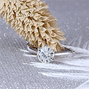 DovEggs Solid 14K White Gold Moissanite Solitaire Engagement Rings for Women 1ct 6.5mm GH Color Heart Arrows Cut Created Moissanite Classic Women `s Engagement Wedding Rings(6)