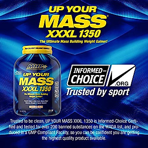 Maximum Human Performance MHP UYM XXXL 1350 Mass Building Weight Gainer, Muscle Mass Gains, w/50g Protein, High Calories, 11g BCAAs, Leucine, Cookies & Cream, 8 Servings, 6lb