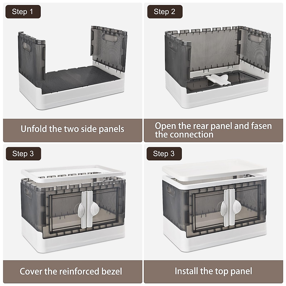 SAglorb 32.8 Quarts Closet Organizers and Storage,Plastic Storage Bins with Lids and Doors，Foldable Collapsible Storage Bins，Stackable Closet Organizer Trunk Car Organizer,4 Pack