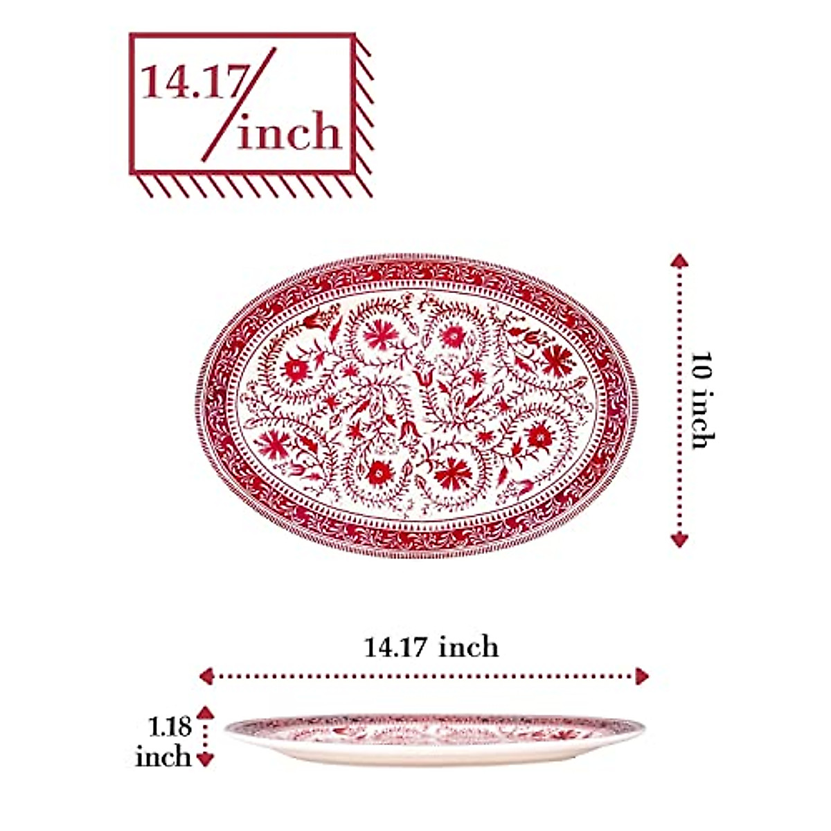 Sonemone 14 Inch Red Serving Platter Large Oval Serving Plate Tray for Entertaining Thanksgiving Christmas Party, Microwave & Dishwasher Safe
