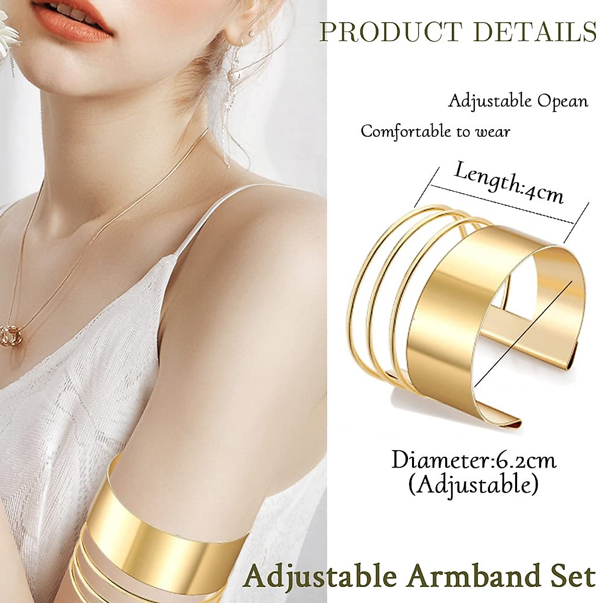 SAMOCO 7 Pcs Cuff Bangle Bracelet for Women Gold Cuff Bracelets Open Wide Wire Bracelets Adjustable Tone Wrist Cuff Wrap Bracelet