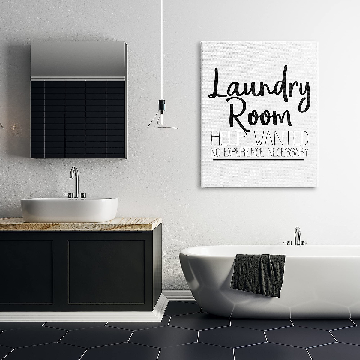 Stupell Industries Help Wanted Laundry Room Sign Bold Black, Designed by Kim Allen Canvas Wall Art, 36 x 48