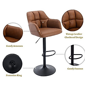 EALSON Modern Swivel Bar Stools Set of 2 Leather Counter Height Barstools with Back and Arms Adjustable Bar Stool Chairs with Metal Base for Kitchen Island/Home Bar/Dining Room, Brown