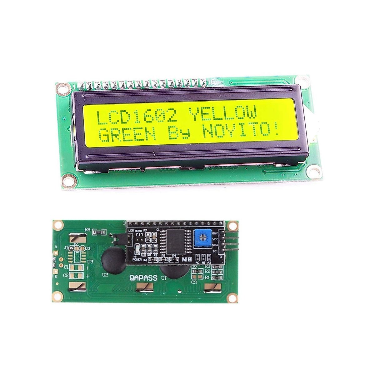 NOYITO 1602 16x2 LCD Module Yellow-Green Backlight with PCF8574T IC IIC Driver Serial Interface Compatible with Win OS UNO R3 MEGA2560 (Pack of 2) (1602 IIC Screen Yellow-Green)