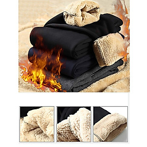 Yeokou Men's Casual Warm Sherpa Lined Elastic Waist Pant Trousers Joggers (Medium, Black-Ribbed Cuff)