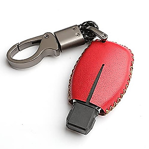 WFMJ Leather for Mercedes Benz C E M S CLS CLK GLK GLC G Class Remote 3 4 Buttons Key Fob Case Cover Keychain Chain (Red)