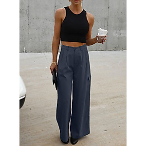 Dokotoo Women's High Waisted Baggy Wide Leg Pants - Mom Boyfriend Cargo Jeans for Women - Trendy Casual 2024 Trouser - 4 Pockets - Gray