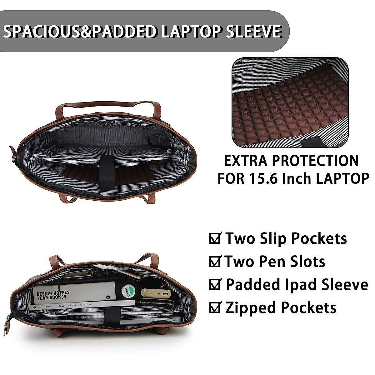 RAVUO Laptop Tote Bag, Water Resistant Lightweight Women's 15.6 Inch Laptop Work & Teacher Shoulder Bag with Padded Compartment