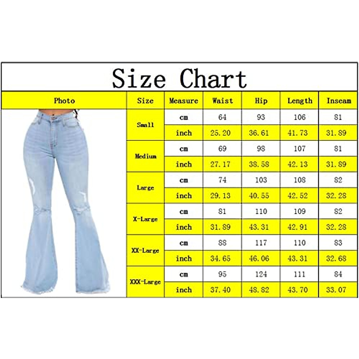 CutieLove Women's Ripped Jeans Bell Bottom Flare Jeans Mid Rise Destroyed Hem Denim Pants A-Light Blue