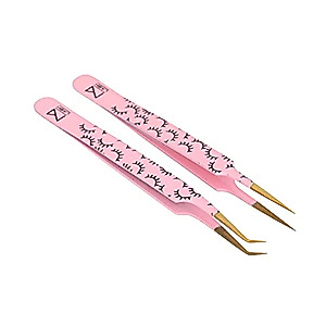 M LASH Eyelash Extension Tweezers (Set of 2) - Professional & Precision Lash Tweezers for Eyelash Extensions - Volume & Straight Tweezer for Stunning Results (PL)