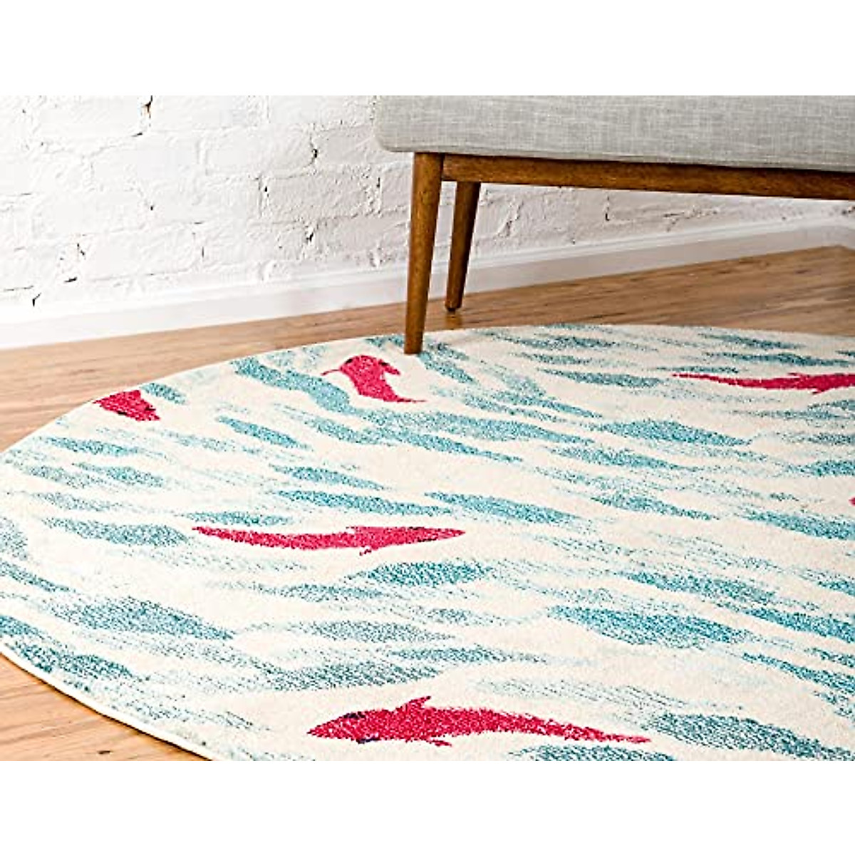 Unique Loom Positano Collection Coastal Modern Bright Colors Fish Beige Round Rug (6' x 6')
