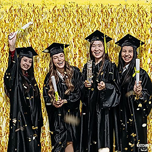 KatchOn, XtraLarge Wave Gold Backdrop Curtain - 6.4x3.2 Feet, Pack of 2 | Gold Fringe Curtain Backdrop for Gold Streamers Party Decorations | Gold Foil Curtain | Golden Birthday Decorations for Boys