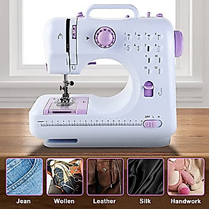 JUCVNB Mini Sewing Machine for Beginners and Kids, Sewing Machines with Reverse Sewing and 12 Built-in Stitches, Portable Sewing Machine with 27 Pieces Accessory Kit Included 2 Speed with Foot Pedal