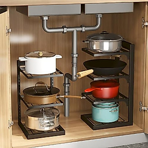 Pots and Pans Organiser Under Sink Storage Adjustable Height,Bathroom Countertop Storage Drawer Rack,for Kitchen Laundry Room Cabinet Basket