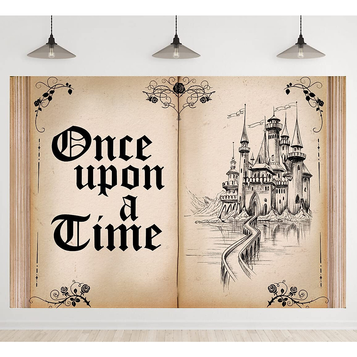 Fairy Tale Books Backdrops Once Upon a Time Ancient Castle Princess Romantic Story Photography Background Kids Baby Shower Banner Backdrop Wedding Birthday Party Cake Table Decorations 10x7ft