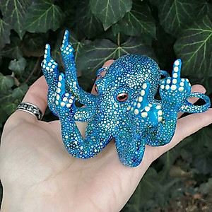 JINGBIN Octopus with Mother of Pearl Luminous Octopus with Middle Finger Novelty Gesture Octopus Art Ornaments Gift for Garden Indoor Outdoor Home Decoration Luminescent Statue Table Decor