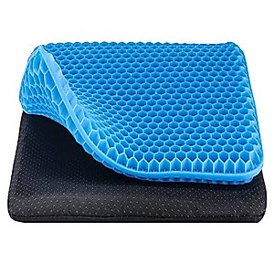 Yunqing Gel Seat Cushion with Non-Slip Cover, Cooling Seat Cushion Breathable Honeycomb Pain Relief, Sciatica Hip Egg Crate Cushion for Of Blue