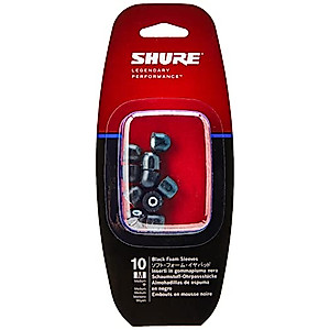 Shure EABKF1 Black Foam Sleeves, Medium, 10 Pack (5 Pairs), Replacements for E1, E3, E4, E5, SCL3, SCL4, SCL5, SE110, SE210, SE310, SE420, SE530, SE115, SE215, SE315, SE425, SE535, SE846 (EABKF1-10M)