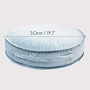 YIUOR Velvet Floor Pillows Round Chair Cushion Couch Throw Pillow Soft Pouf Seat Mattress Bean Bag for Reading Nook Play Room (19.7IN, Baby Blue)