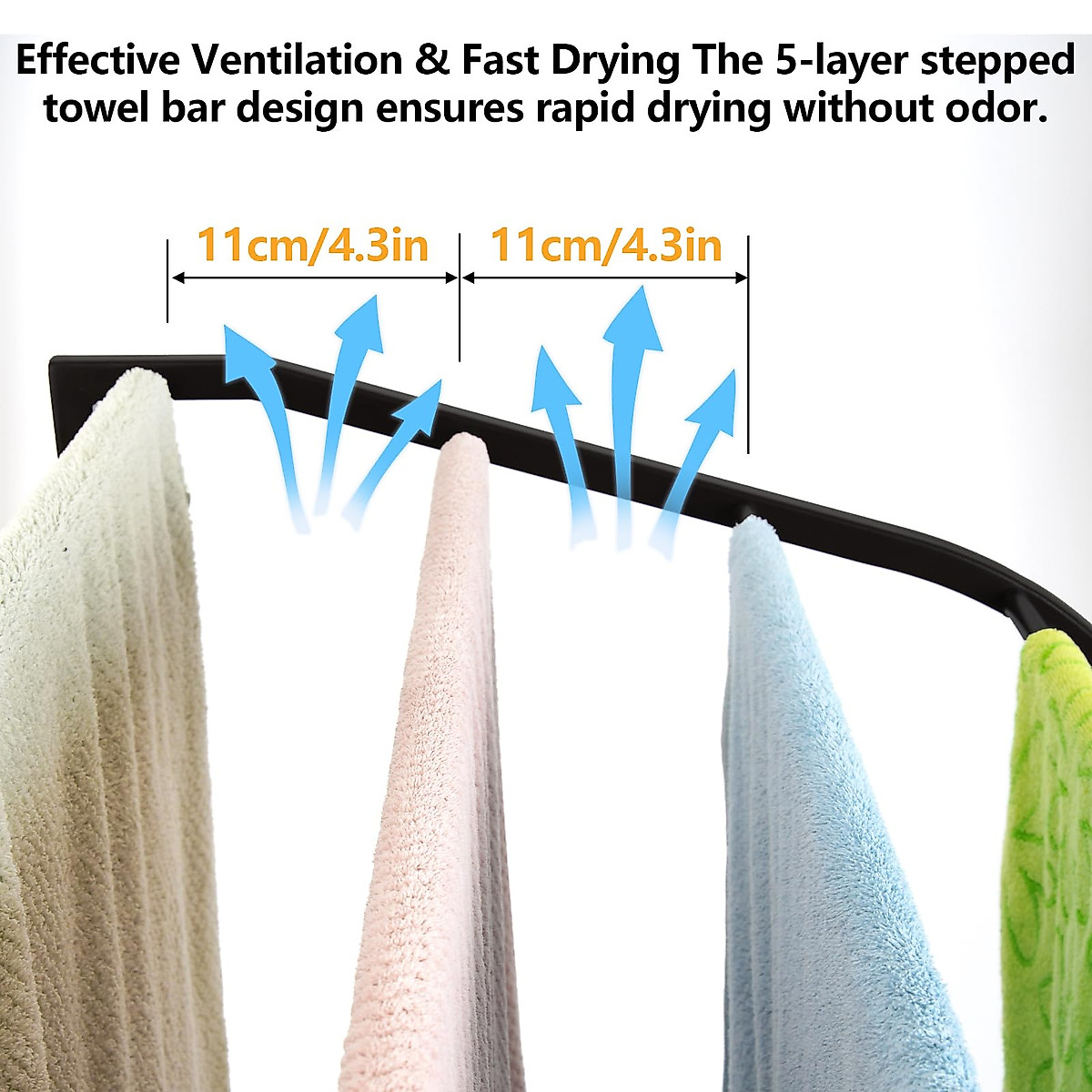 IDEALHOUSE Pool Towel Rack Outdoor with Wheels,PVC Trapedozal Outdoor Towel Rack for Pool,5 Bar Curved Towel Rack - Free Standing Poolside Storage Organizer,Towel Stand for Beach,Pool,Indoor,Black