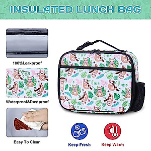 Lopevctor Sloth Backpack Set for Boys Girls, Kids Sloth Backpack for School with Lunch Bag and Stickers, Cute Sloth Bookbag School Bag Set for Students