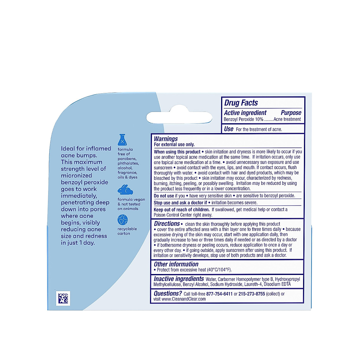 Clean & Clear Persa-Gel 10 Oil-Free Acne Spot Treatment with Maximum Strength 10% Benzoyl Peroxide, Topical Pimple Cream & Acne Gel Medication for Face Acne, Fragrance-Free, 1 fl. oz, 4 Pack