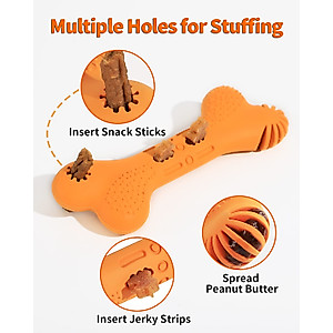 SCHITEC Puppy Chew Toys, [2 Pack] Interactive Treat Dispensing Puzzle Toy for Small Dogs, Tough Rubber Teething Dog Bones for Puppies