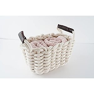 StorageDoctor Small Cotton Rope Basket Decorative Woven Basket Collapsible Nursery Hamper with Handles for Laundry, Towels,Books,Keys,Storage Basket (White, 8.5"x6.5"x6")