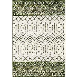 Rugs.com Moroccan Trellis Collection Rug – 6' x 9' Ivory Green Medium Rug Perfect for Bedrooms, Dining Rooms, Living Rooms