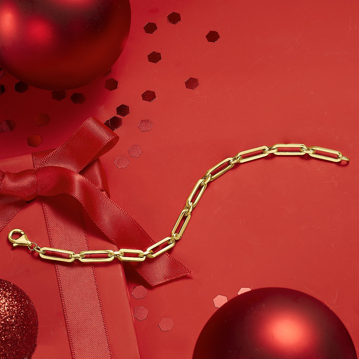 Ross-Simons Italian 14kt Yellow Gold Paper Clip Link Bracelet. 7 inches