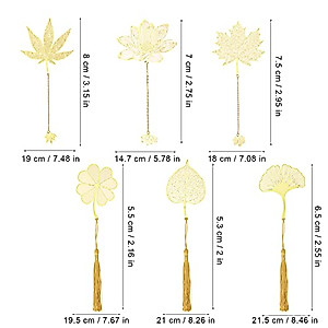 Golden Hollow Bookmark, 6pcs Metal Leaf Bookmarks with Chain or Tassels for Book Lovers, Teachers, Students, Writers, Readers, Children, Adults, Men, Women