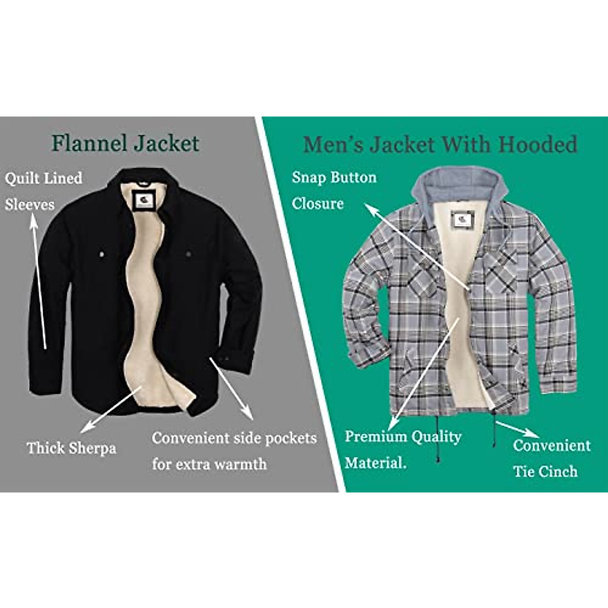 COEVALS CLUB Men's Flannel Shacket Casual Button Snap Sherpa Quilted Lined Plaid Premium Jacket Shirts(Green/Navy/Black #11 2XL)