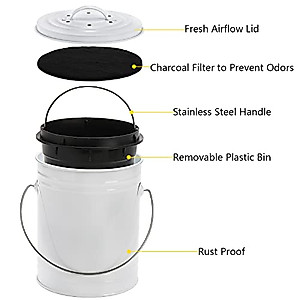 Fasmov Compost Bin Kitchen Counter, Kitchen Compost Bin Countertop, Indoor Compost Bin, Countertop Compost Bin with Lid, Countertop Composter Container Compost Bucket for Kitchen, White, 1 Gallon