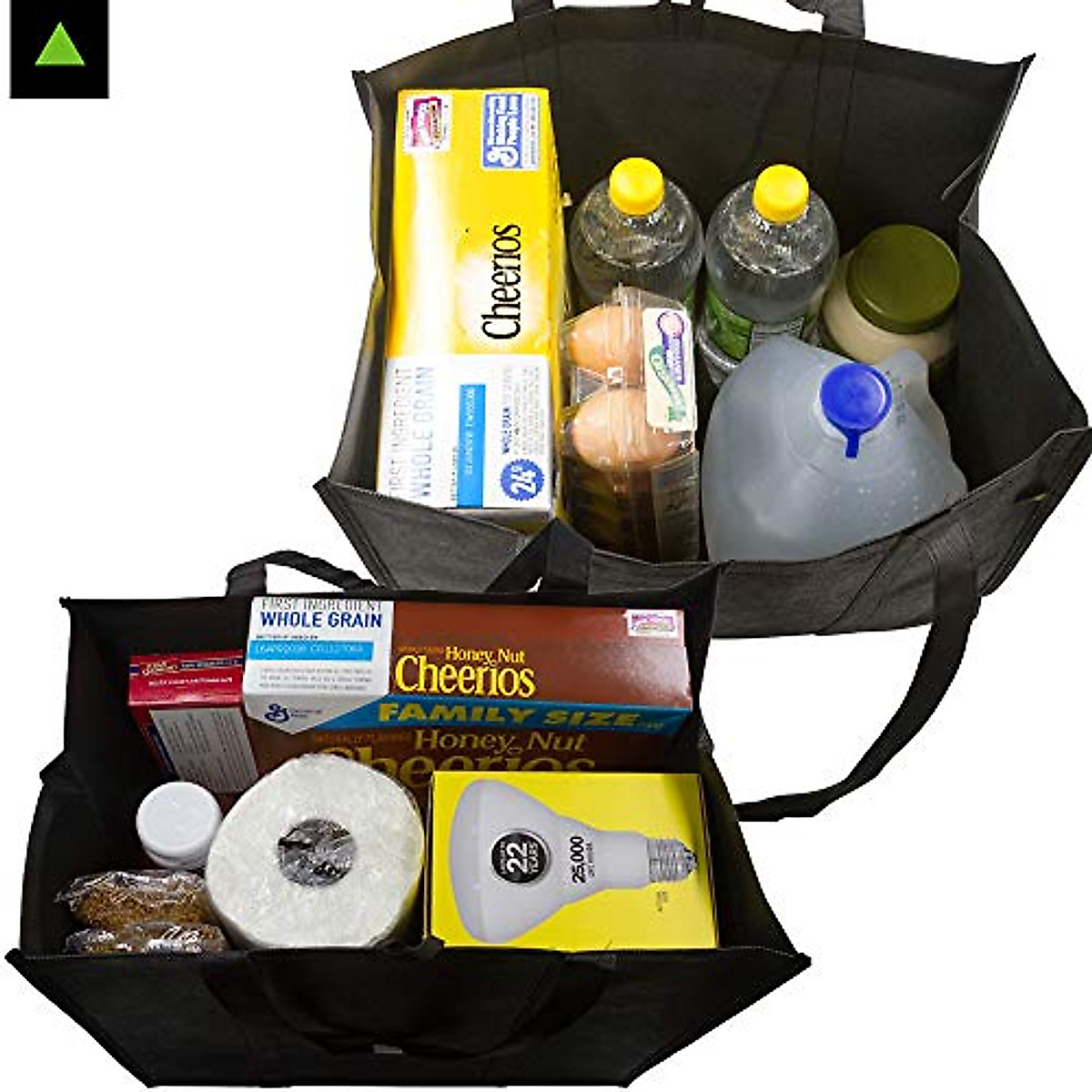 Reusable Grocery Bags Heavy Duty - 5 Pack Extra Large Collapsible Market Totes with Handles, Strong Washable Cloth Fabric Foldable Shopping Bags with Rigid Plastic Bottom for Produce, Food - 15x9.5x13