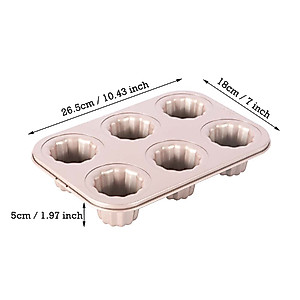 CANDeal 6 Cups Cannele Mould Nonstick Cupcake Muffin Molds Golden Canneles Tin Baking Pan Bakeware Carbon Steel