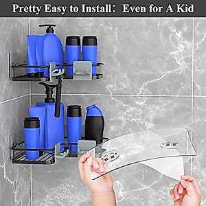 Nieifi Corner Shower Caddy Shelf Organizer Shelves Basket with Hooks, Bathroom Adhesive Shampoo Holder 2 Pack, No Drilling No Rust Black