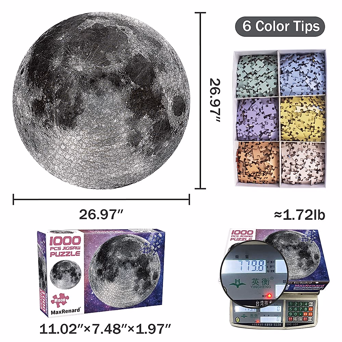 MaxRenard Game 1000 Pieces Jigsaw Puzzle Round Puzzle Toy The Moon