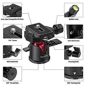 SmallRig Mini Ball Head, Tripod Head Camera 360° Panoramic with 1/4" Screw 3/8" Thread Mount and Quick Release Plate Metal Ball Joint for Monopod, DSLR, Phone, Gopro, Max Load 4.4lbs/2kg - BUT2665