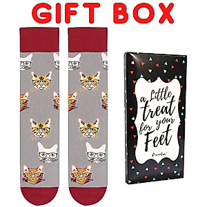 Cavertin Women's Novelty Socks with Gift Box Cat Lover Dog Mom Book Lover Cat Mom Llama Unicorn Sloth Corgi (Cat Lover)