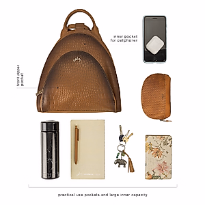 VELEZ Leather Mini Backpack For Women - Brown Shoulder Bag Purse