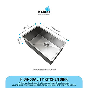 KABCO 28 Inch Single Bowl Stainless Steel Handmade Kitchen Sink with Sink Strainer, Sink Grid, a Rolling Up Grid, and Bamboo Cutting Board, Rust Resistant Sound, and Heatproof 16 Gauge Undermount Sink