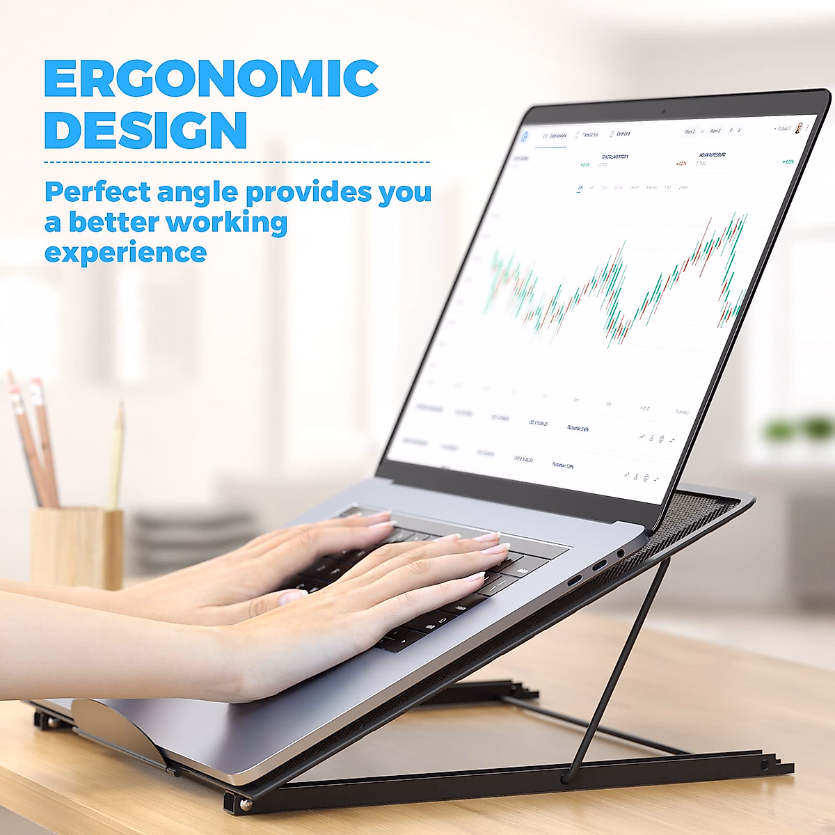 MaxGear Laptop Stand, Ergonomic Mesh Laptop Tablet Stand for Desk, Ventilated Adjustable Portable Laptop Riser, Notebook Holder Stand Compatible with MacBook, Dell XPS, HP, 10-17 inches Laptops, Black