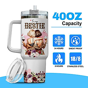 99OWL Tumbler 40 Oz With Handle Lid And Straw, My Bestie Watercolor Floral, Boss Tumblers Funny Cups Women Leopard Friends Stainless For Print Steel Coffee Flower