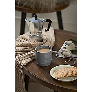 LAUCHUH Stackable Coffee Mug Set with Rack - 15 Ounce Porcelain Coffee Mugs for Coffee, Tea, Cocoa, Milk, Set of 4, Grey