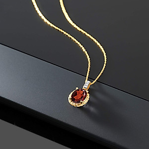 Gem Stone King 10K Yellow Gold 9X7MM Oval Gemstone Birthstone and White Diamond Pendant Necklace | Gold Necklace For Women | With 18 Inch Gold Chain