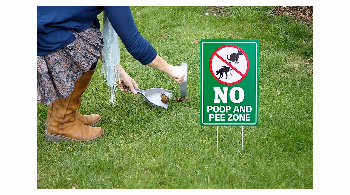 WaaHome Double-Sided No Poop Sign for Yards