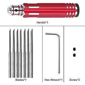 Craznick 7 In 1 Prime Model Scriber with 7 Blades Gundam Resin Carved Scribe Line Cutting Tool Chisel (0.1/0.2/0.4/0.6/0.8/1.0/2.0mm) Red