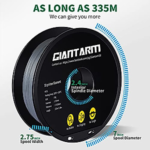 GIANTARM Silver PETG 3D Printer Filament Toughness Enhanced 1kg (2.2lbs), 1.75mm Dimensional Accuracy +/-0.03mm, 1080 Feet（330m)/Roll, Vacuum Package, Fit for Most 3D FDM Printer