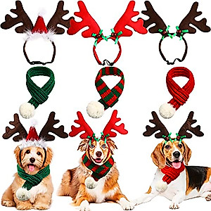 6 Pcs Christmas Dog Costume Set, 3 Christmas Dog Elk Reindeer Antlers Headbands and 3 Dog Christmas Scarfs Xmas Pet Dog Reindeer Costume Accessories for Dogs
